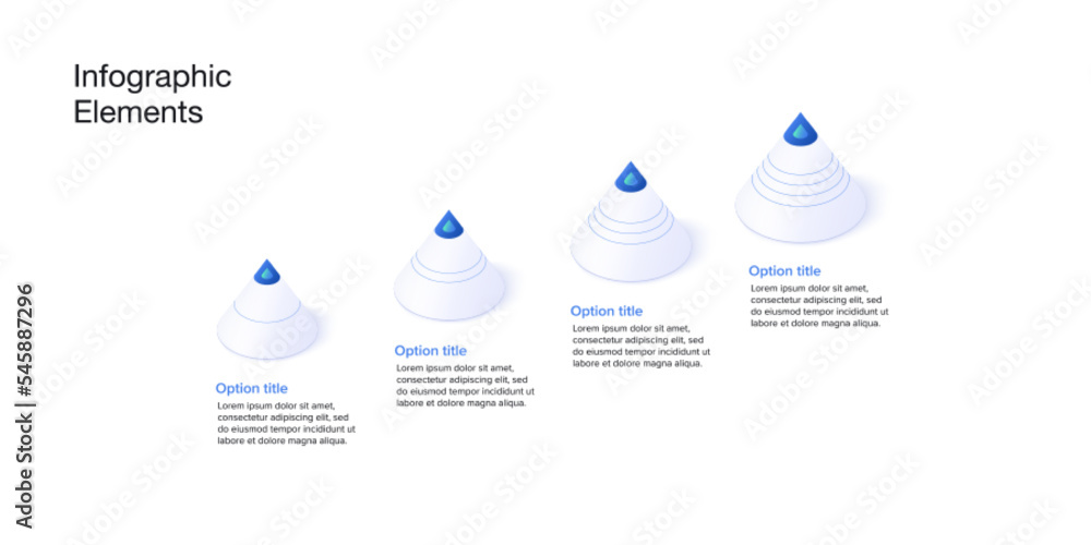 Business process chart infographics with 4 step cones. Cubic corporate ...