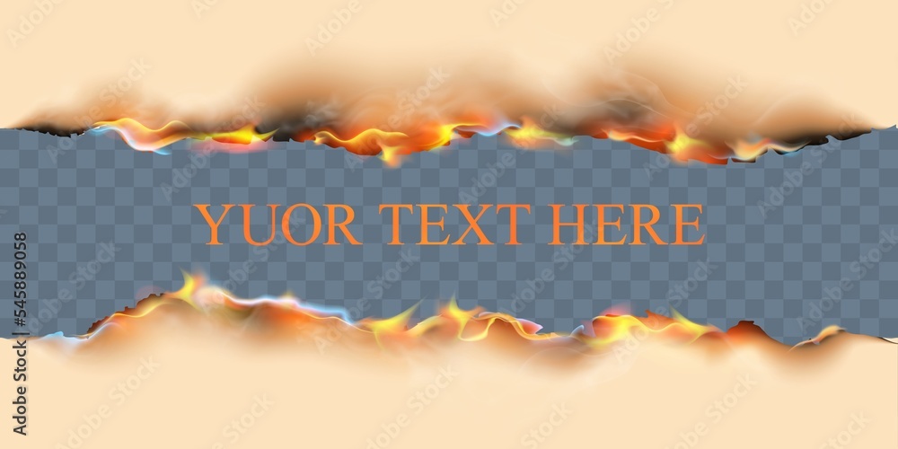 Burnt paper realistic set with isolated upper and lower borders of ...