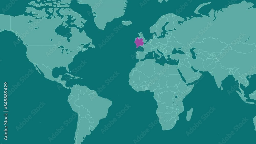 Birth of fictional country Listenbourg, animation on world map. Stock ...