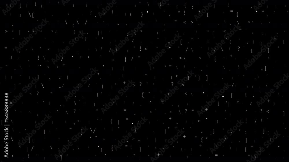 Dynamic watermark overlay, punctuation marks on black background ...