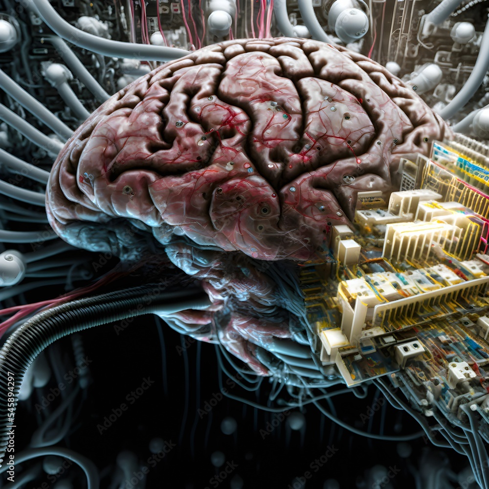 Human brain with neuralink augmentation. Neural networks and artificial ...