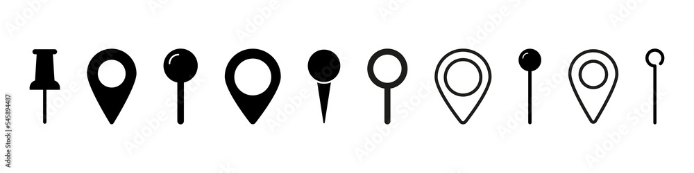 Pin icon. Geo mark vector set. Map pin sign. Pushpin board mark. Tack ...