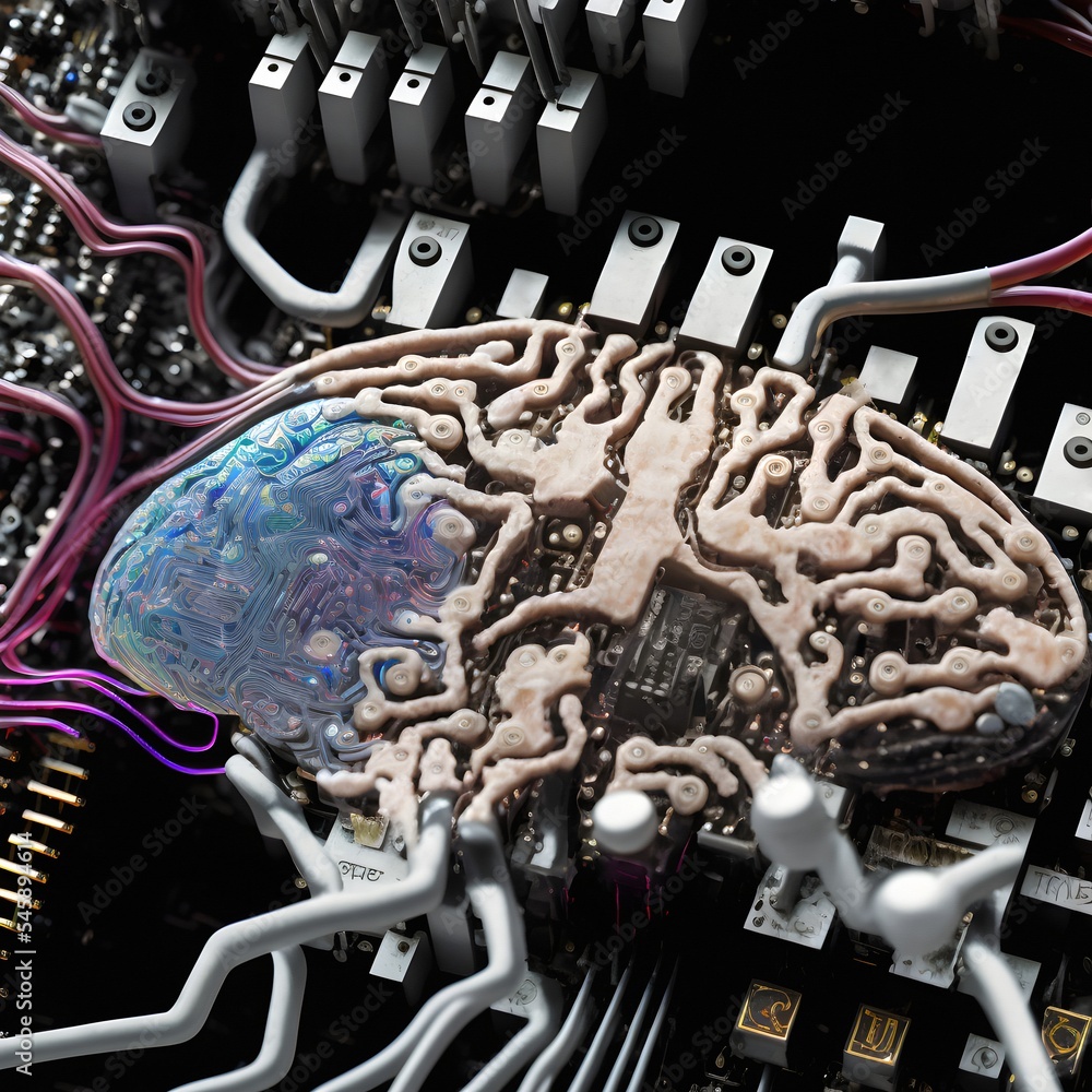 The motherboard of an advanced computer with a processor in the shape ...