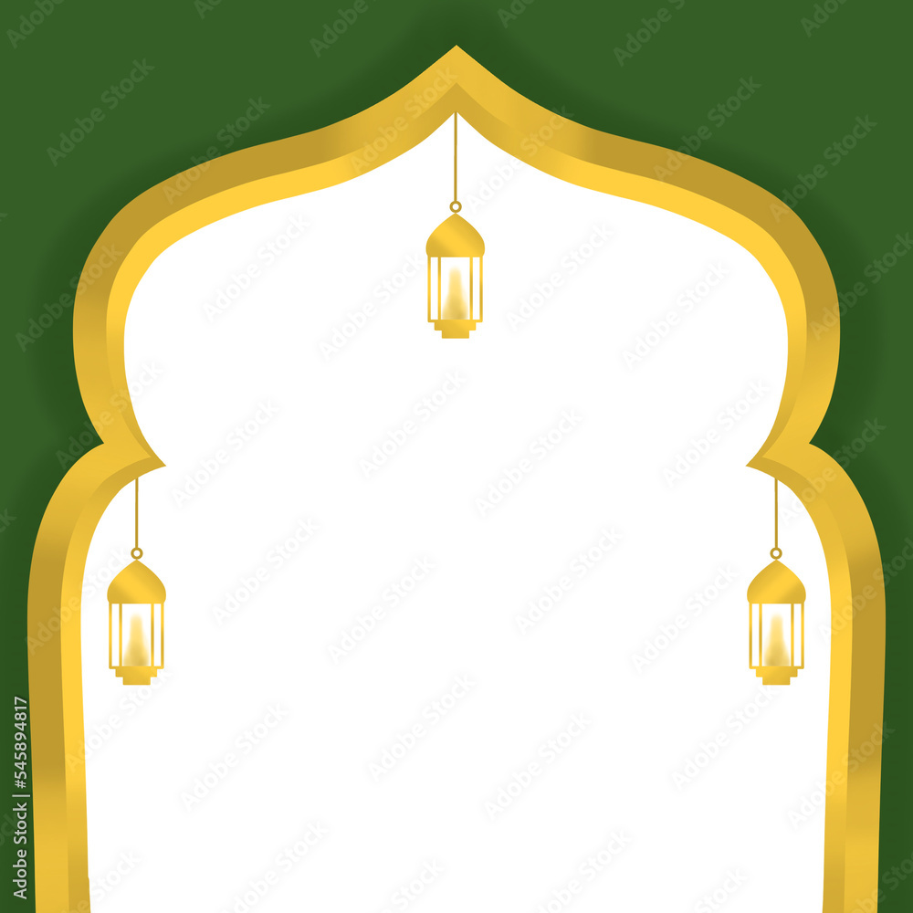 Islamic Green ans Gold Border Frame with Lantern Stock Illustration ...