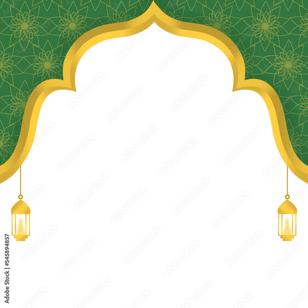 Islamic Green and Gold Border Frame with Geometric Pattern and Lantern ...