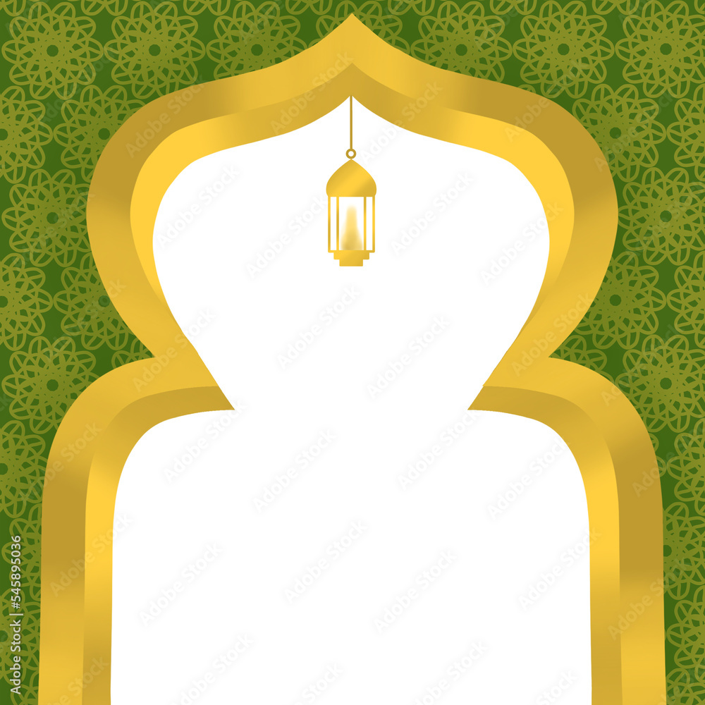 Islamic Green and Gold Border Frame with Geometric Pattern and Lantern ...