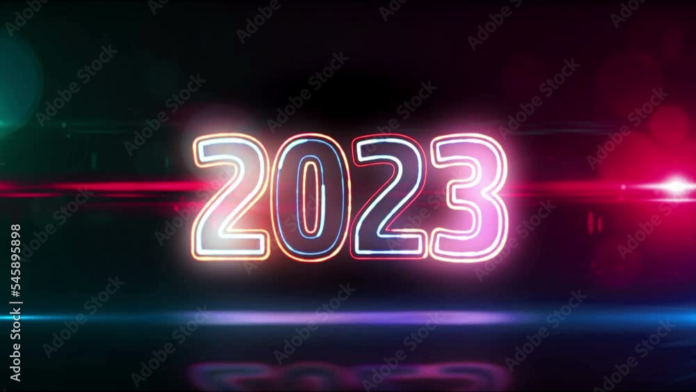 2023 year futuristic neon, new cyber design concept animation. Abstract ...