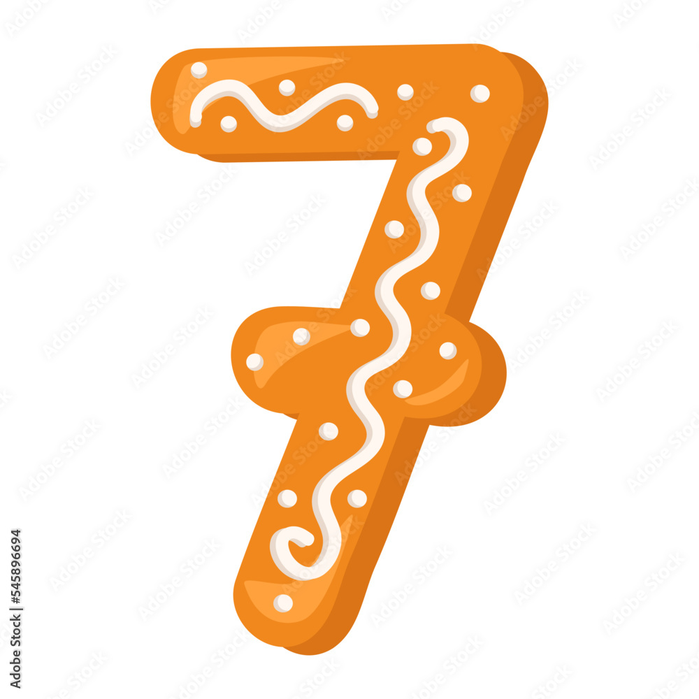 Number seven made from glazed gingerbread. Festive font, symbol of ...