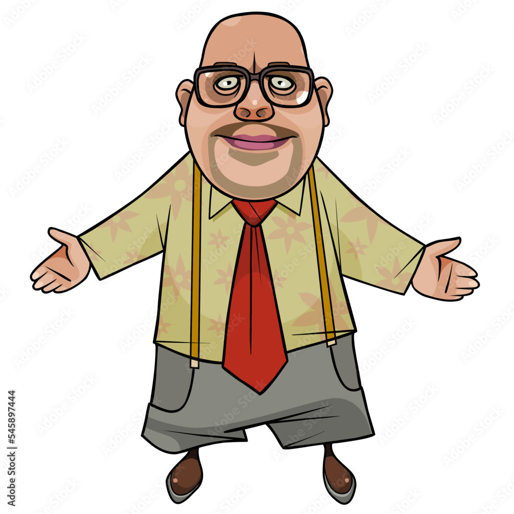 cartoon overweight man with glasses friendly spread his arms to the ...