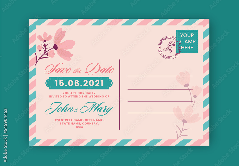 Postcard style wedding invitation template. Stock Template | Adobe Stock