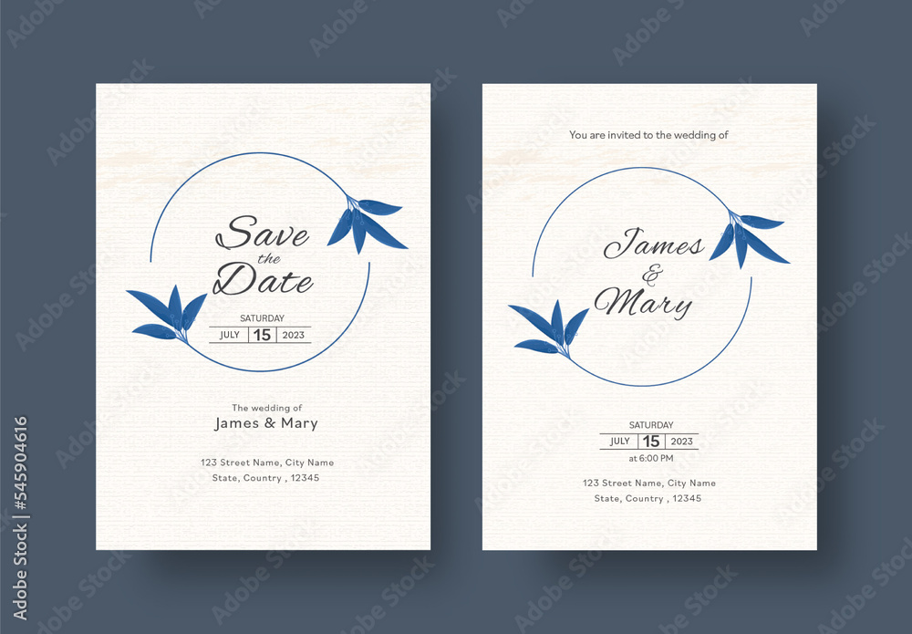 Blue flower decorated wedding invitation template . Stock Template ...