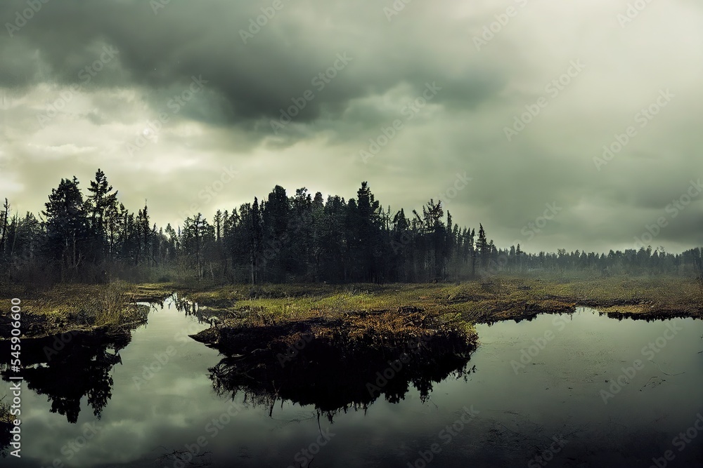 Swamp at gloomy weather in Latvia. Apocalyptic feeling hiking on a ...