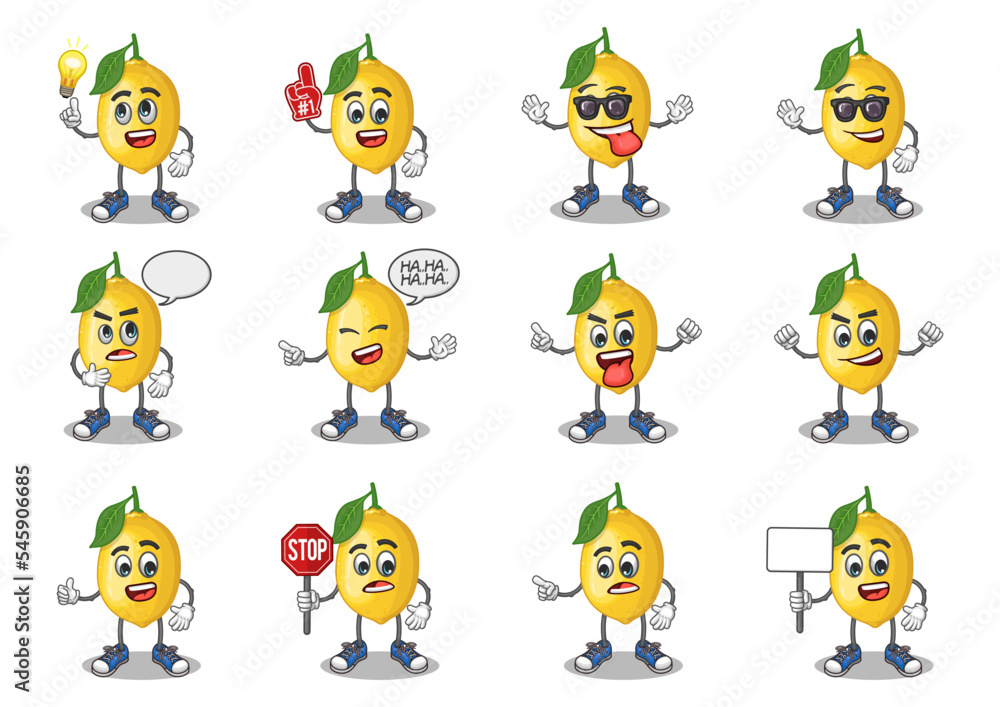 stock vector set of cute lemon cartoon mascot with face expression on a ...