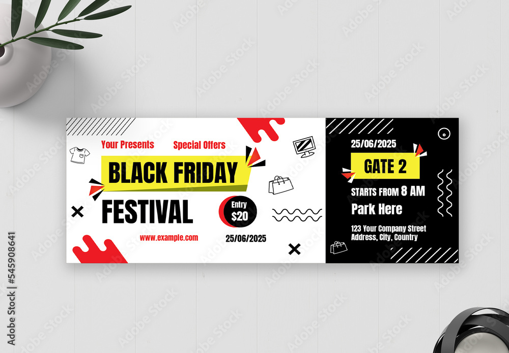 Black Modern Black Friday Ticket Stock Template | Adobe Stock