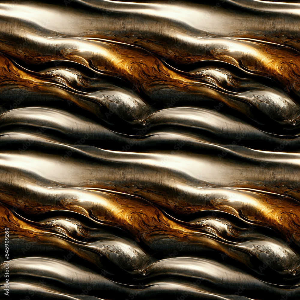 Metallic texture seamless pattern. Liquid metal flow, waves. Ai ...