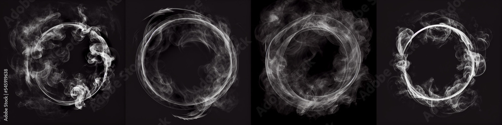 Smoke rings. Abstract realistic vape round symbol. Steam frame after ...