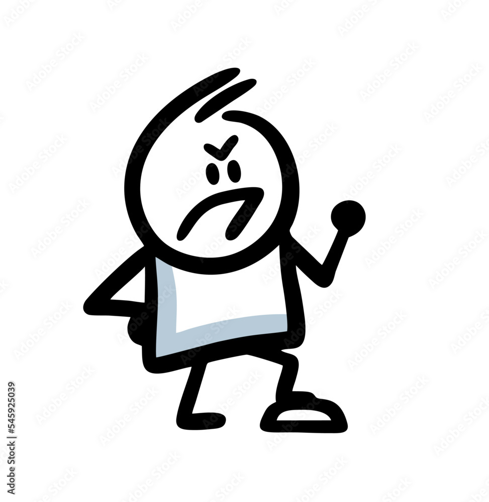 Vektorová grafika „Very angry stickman figure shakes his fist with grin ...