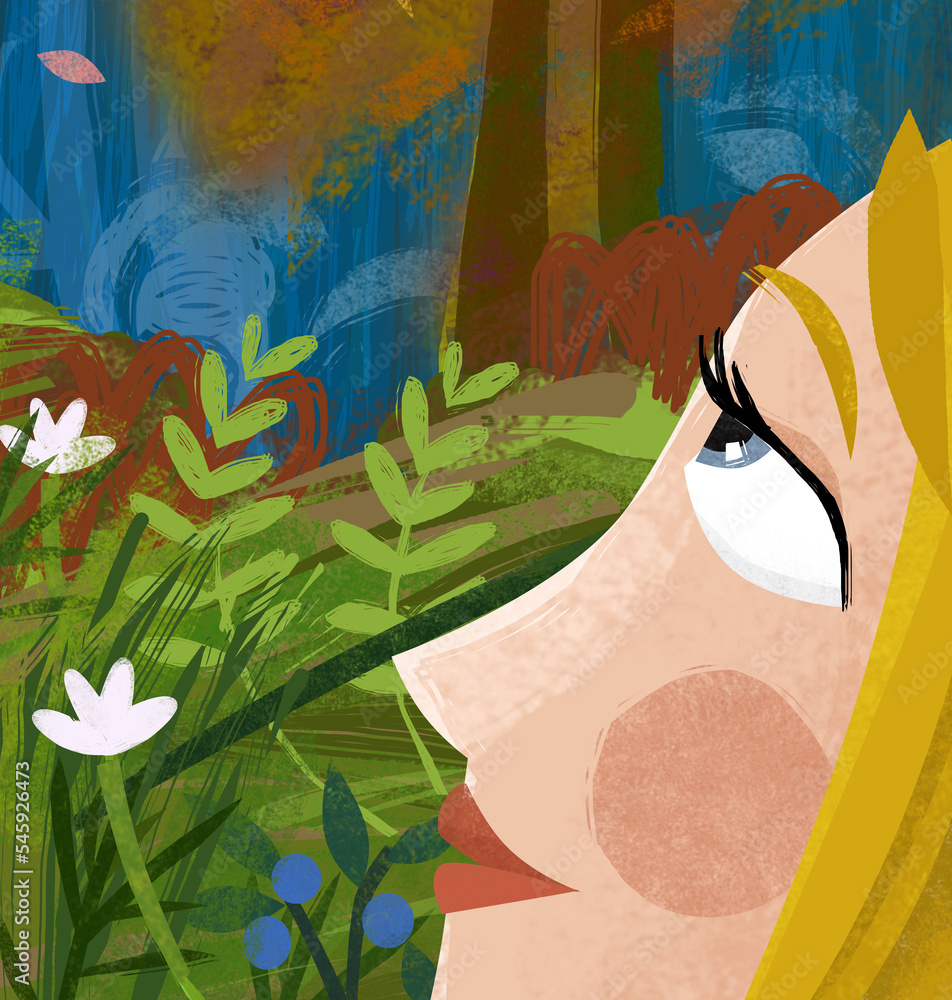 cartoon scene with girl princess bugs insects flying Stock Illustration ...