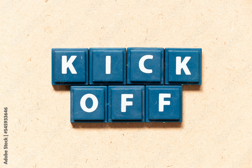 Tile letter in english word kick off on wood background Stock Photo ...