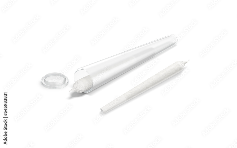 Blank white weed joint with plastic tube pack mockup, isolated Stock ...