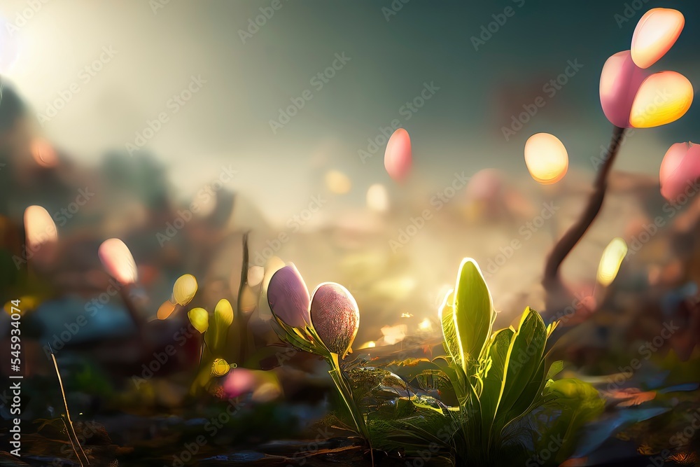 Spring seasonal background. Green forest with rees during spring season ...