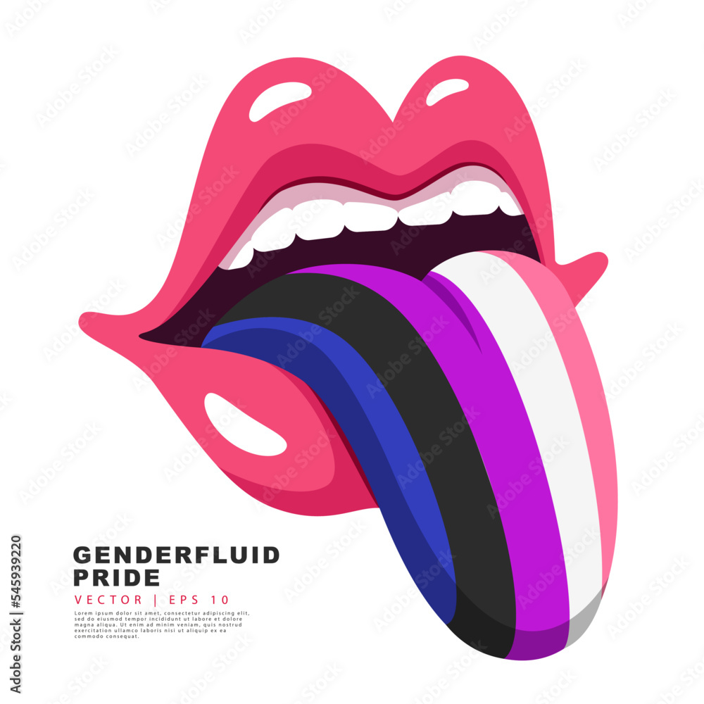 A mouth with red lips with a protruding tongue painted in the colors of ...