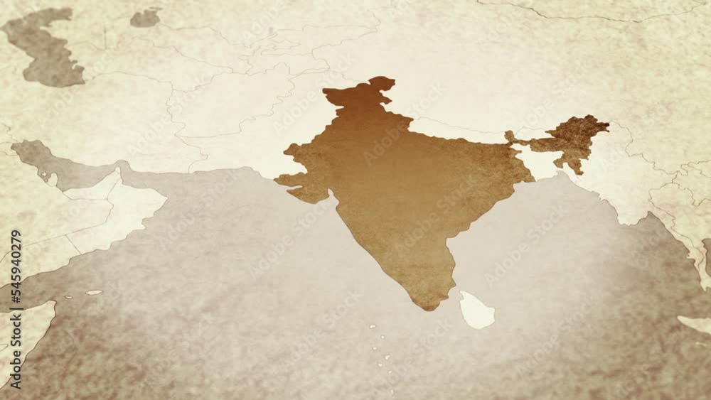 Vintage map showing India. From above zooming in. Stock Video | Adobe Stock