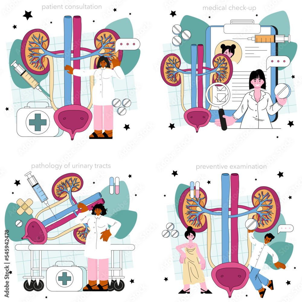 Urologist concept set. Urinary system examination, kidney and bladder ...