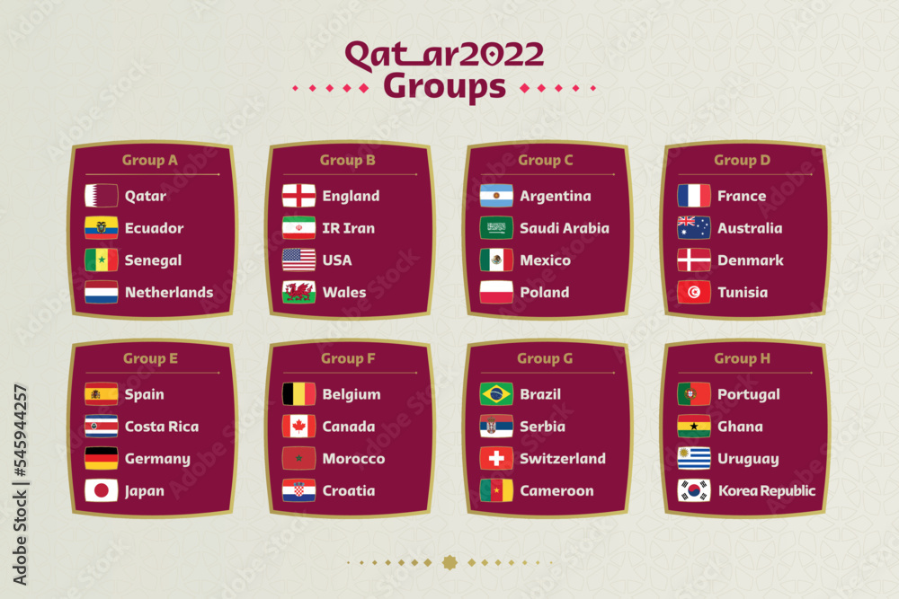 World Cup Qatar 2022 group stage official graphic template. Flags of ...