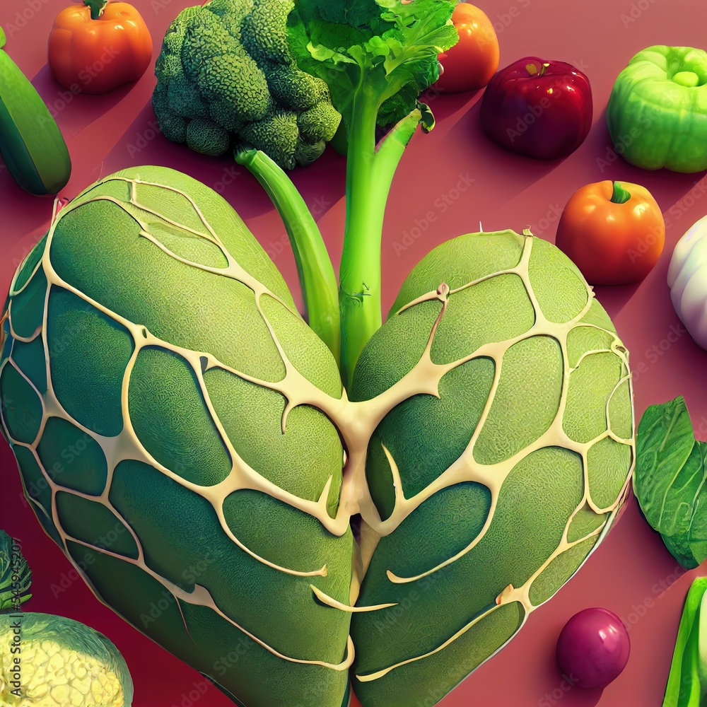 Anatomically correct heart as a sculpture of fruits vegan. Heart shape ...