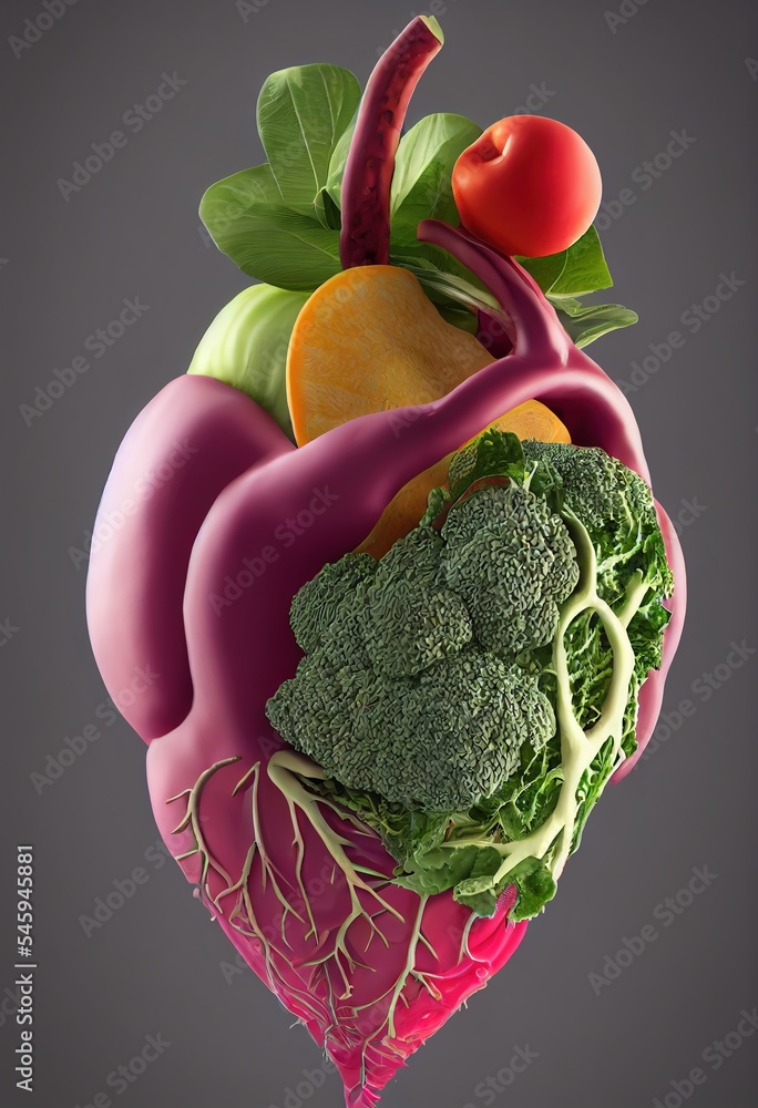 Anatomically correct heart as a sculpture of fruits vegan. Heart shape ...