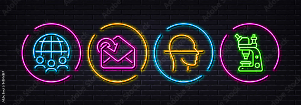 Receive mail, Face scanning and Global business minimal line icons ...