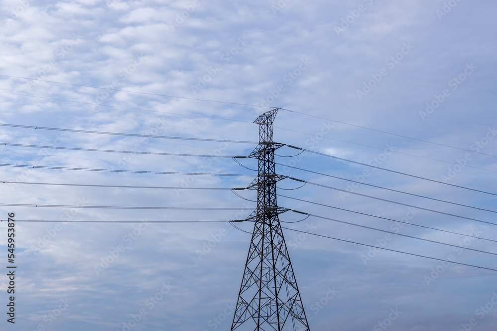 High voltage power tower. high-voltage power lines at sky background ...