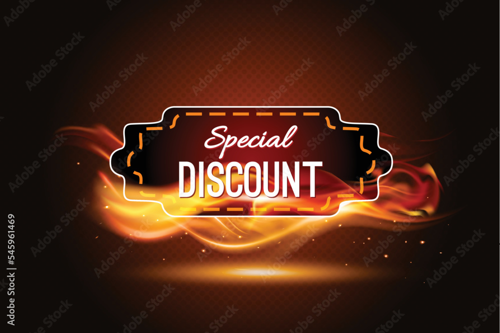 Sale banner with realistic fire flames Stock Vector | Adobe Stock