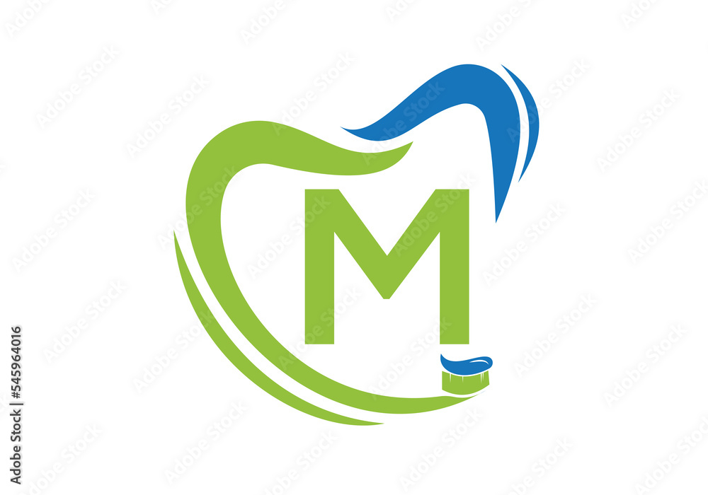 Letter M Dental Logo Design Template Inspiration With Tooth Brush ...
