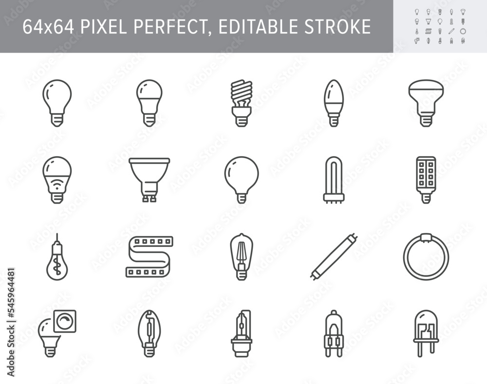 Light bulb line icons. Vector illustration include icon - led, diode ...