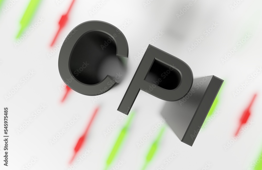 Consumer price index - cpi sign in black letters, top view, chart from the Forex market with ...