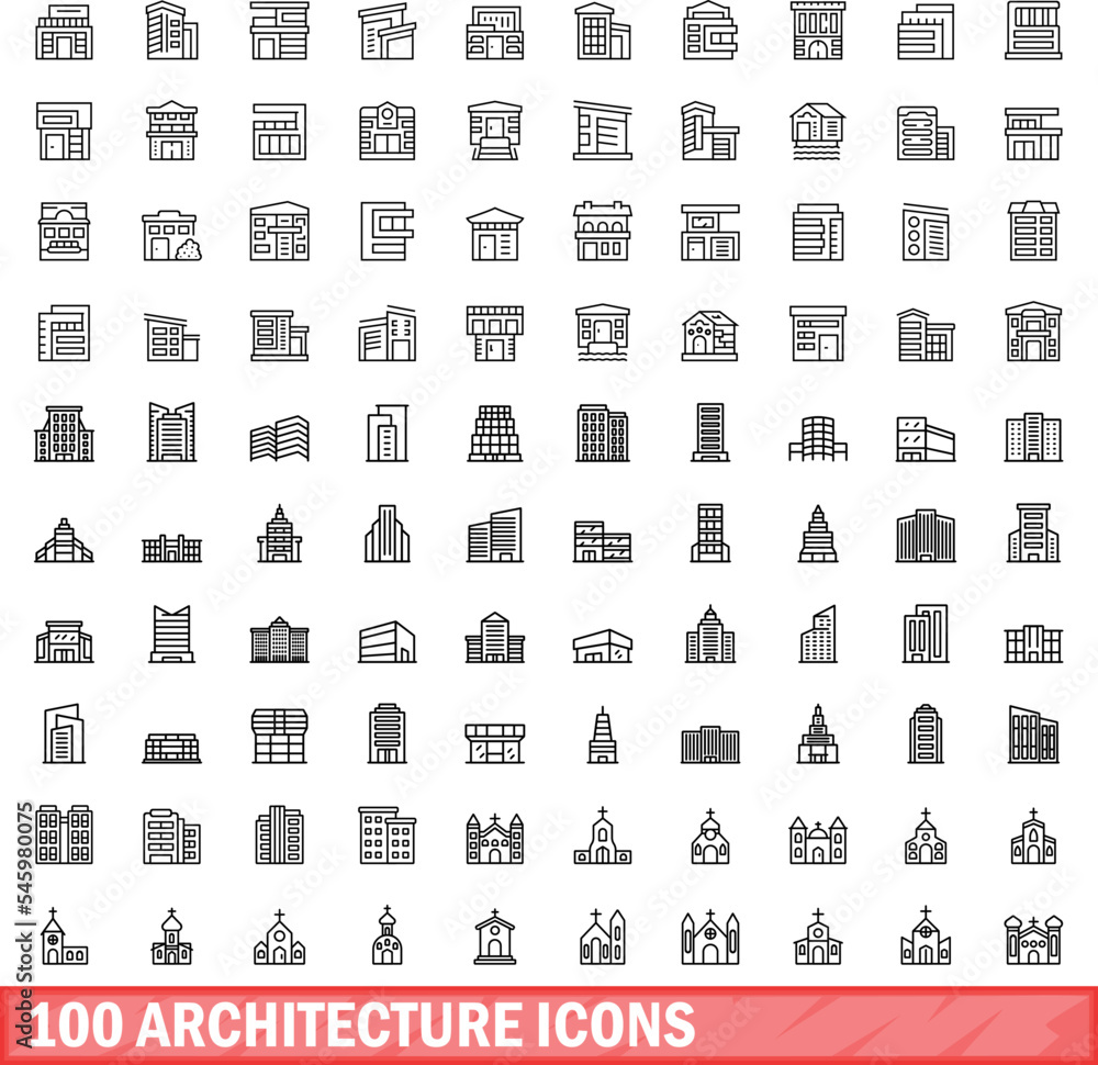 100 architecture icons set. Outline illustration of 100 architecture ...