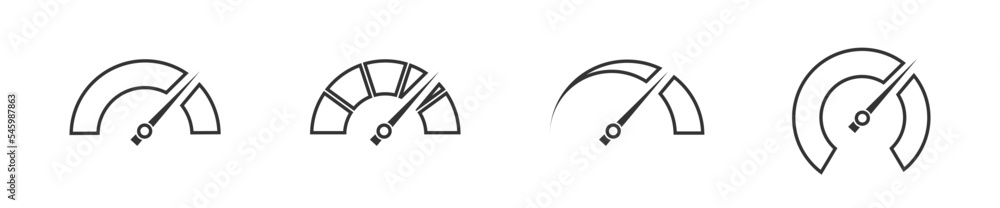 Speedometer set black line icons. Speedo and tacho meter icon. Fast ...