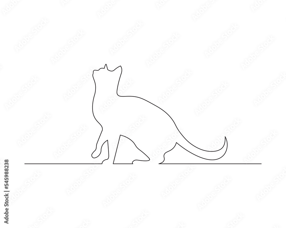 One line illustration of a cat. The cat is looking up. Single line cat ...