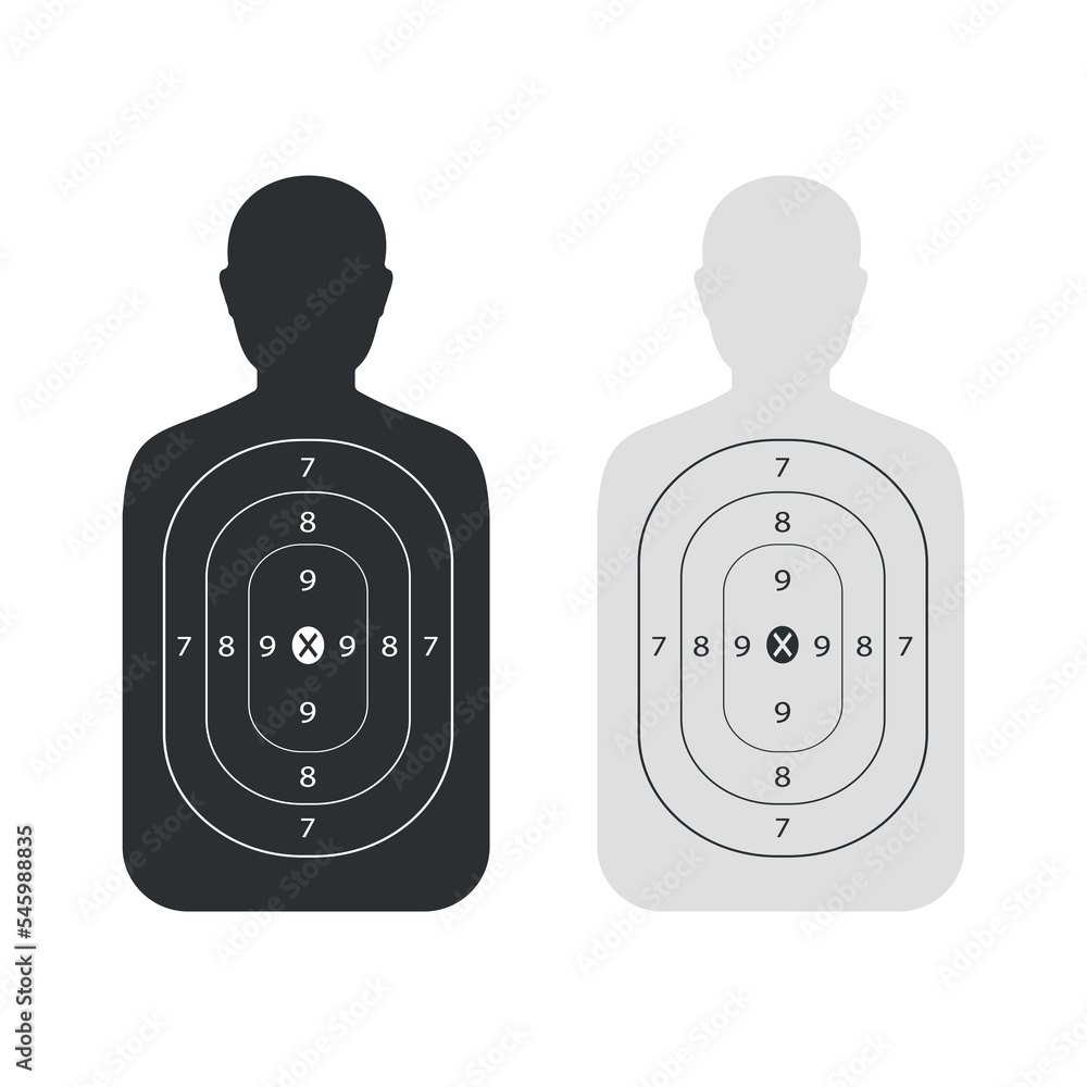 Black and white shooting target in shape of human isolated on white ...