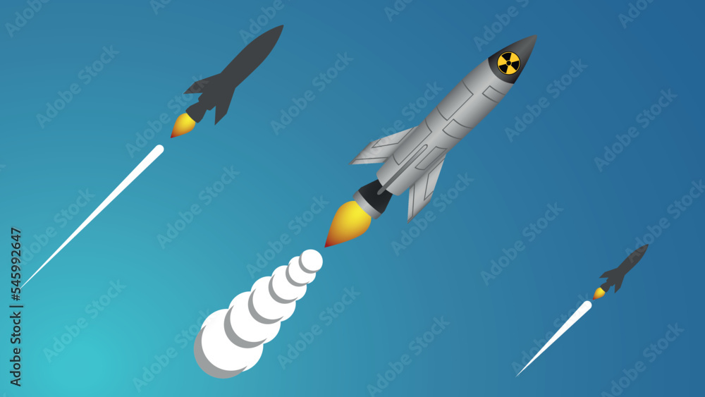 Combat ballistic missiles with a nuclear charge are flying in the sky ...