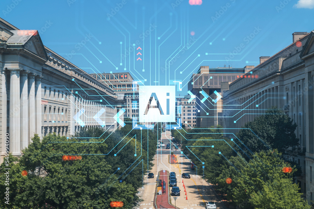 City view of iconic buildings in Washington DC, USA. Political core ...