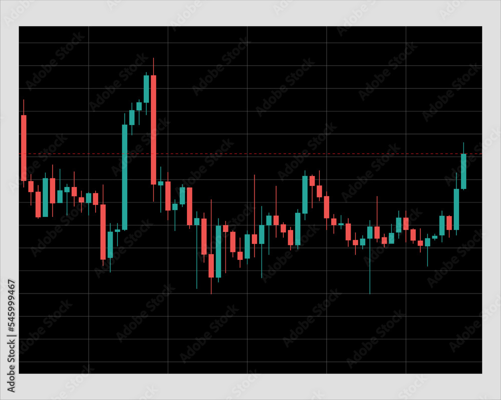 Candlestick chart of rising and falling stock prices in a black window ...