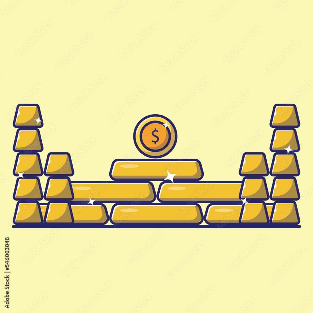 Simple cartoon illustration of a pile of gold bars. Business concept ...