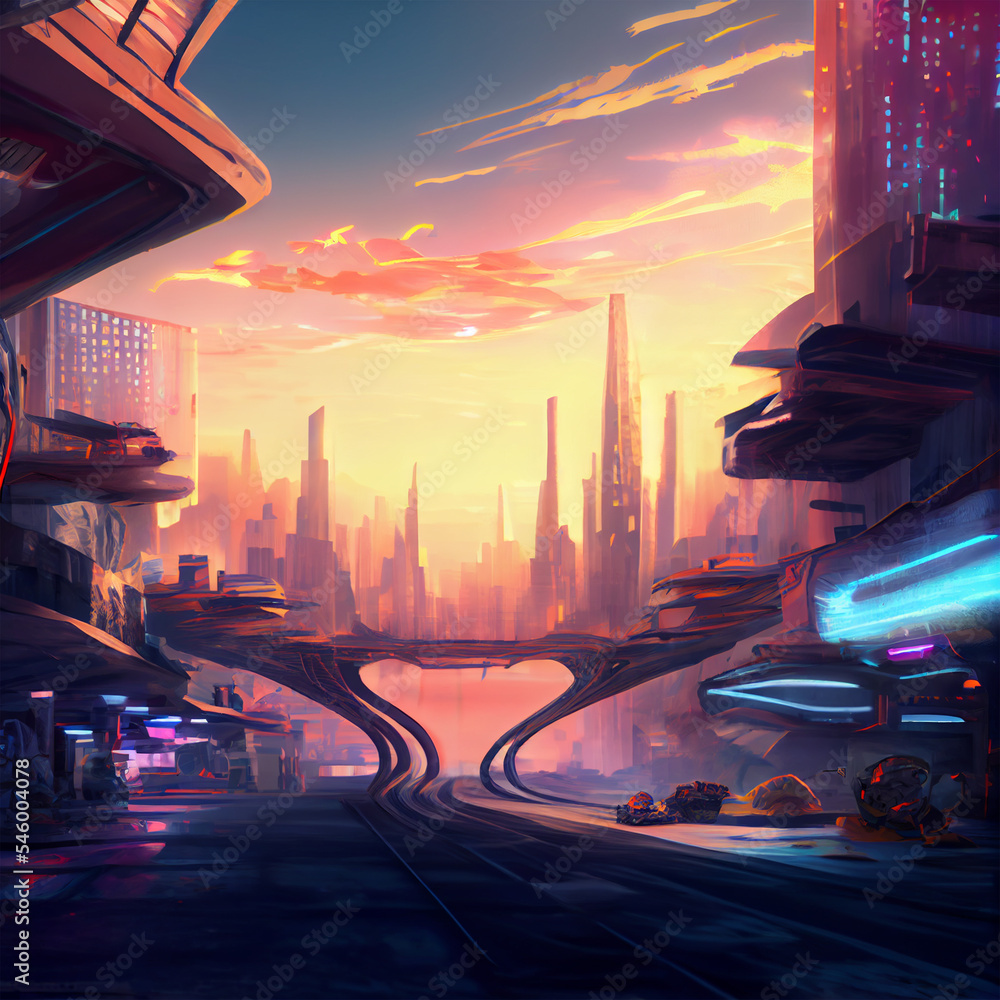 futuristic city scenery inside the metaverse Stock Illustration | Adobe ...