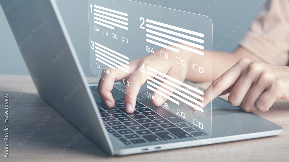 Virtual test or questionnaire show on screen and answer check mark to ...