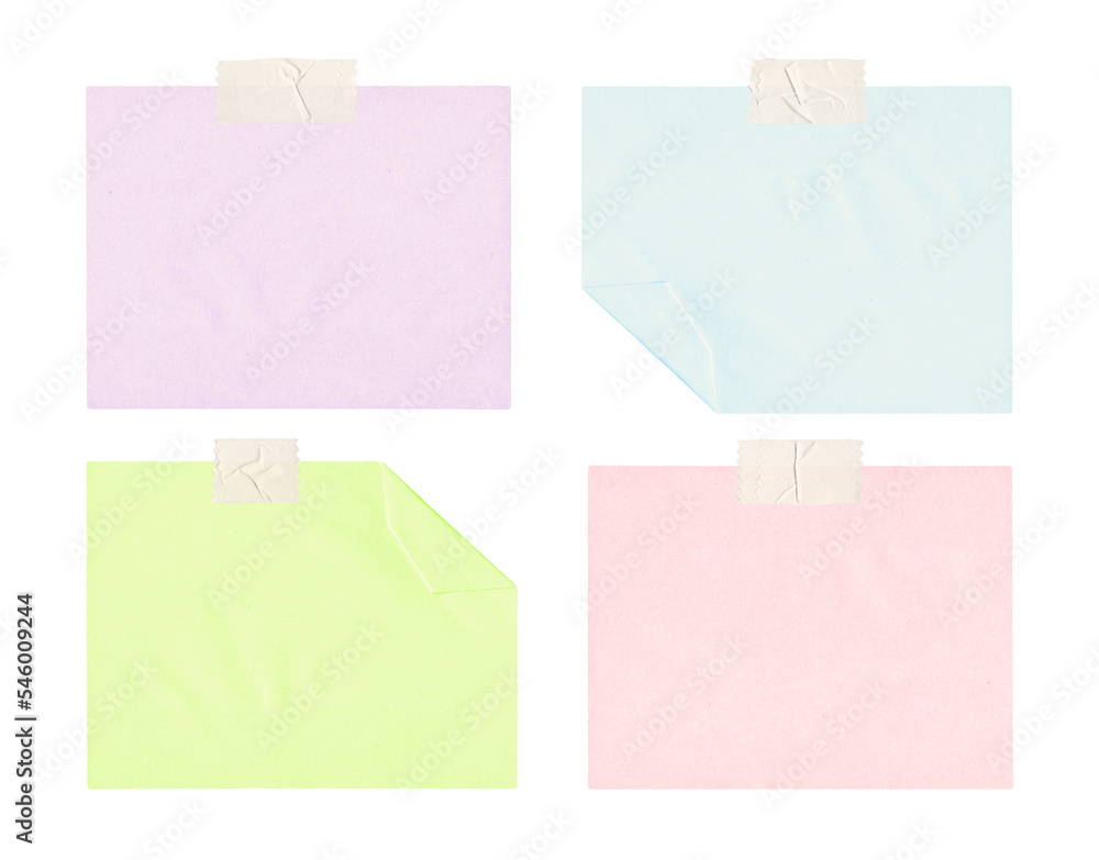 pastel sticky notes with tape strips on transparent background ...