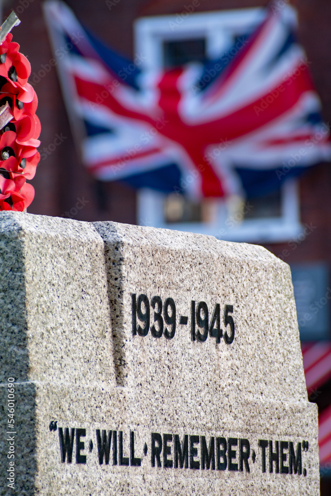 We will remember them, Remembrance Sunday war memorial in sharp focus ...