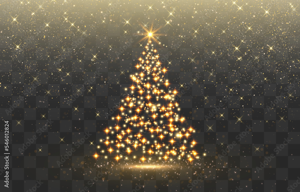Shiny Christmas tree. Glitter gold particles shine effect on png ...